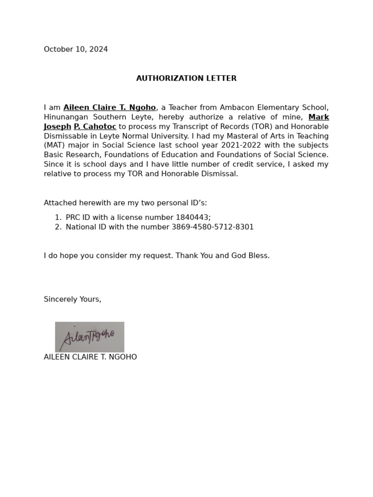 Authorization Letter | PDF