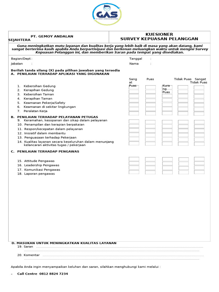 Form Survey Kepuasan Pelanggan | PDF