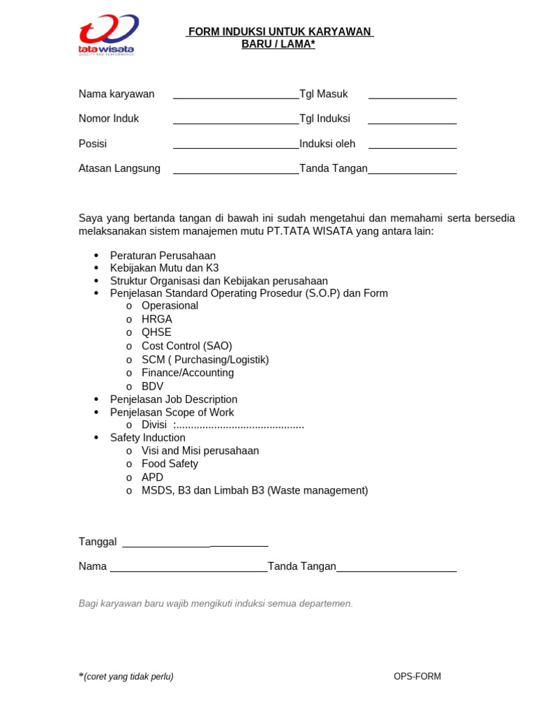 Form Induksi Karyawan | PDF