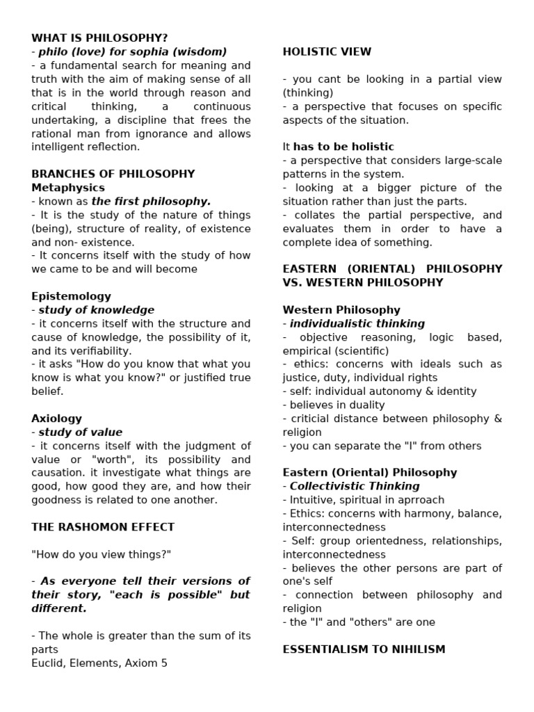 PHILOSOPHY REVIEWER 1st Quarter | PDF