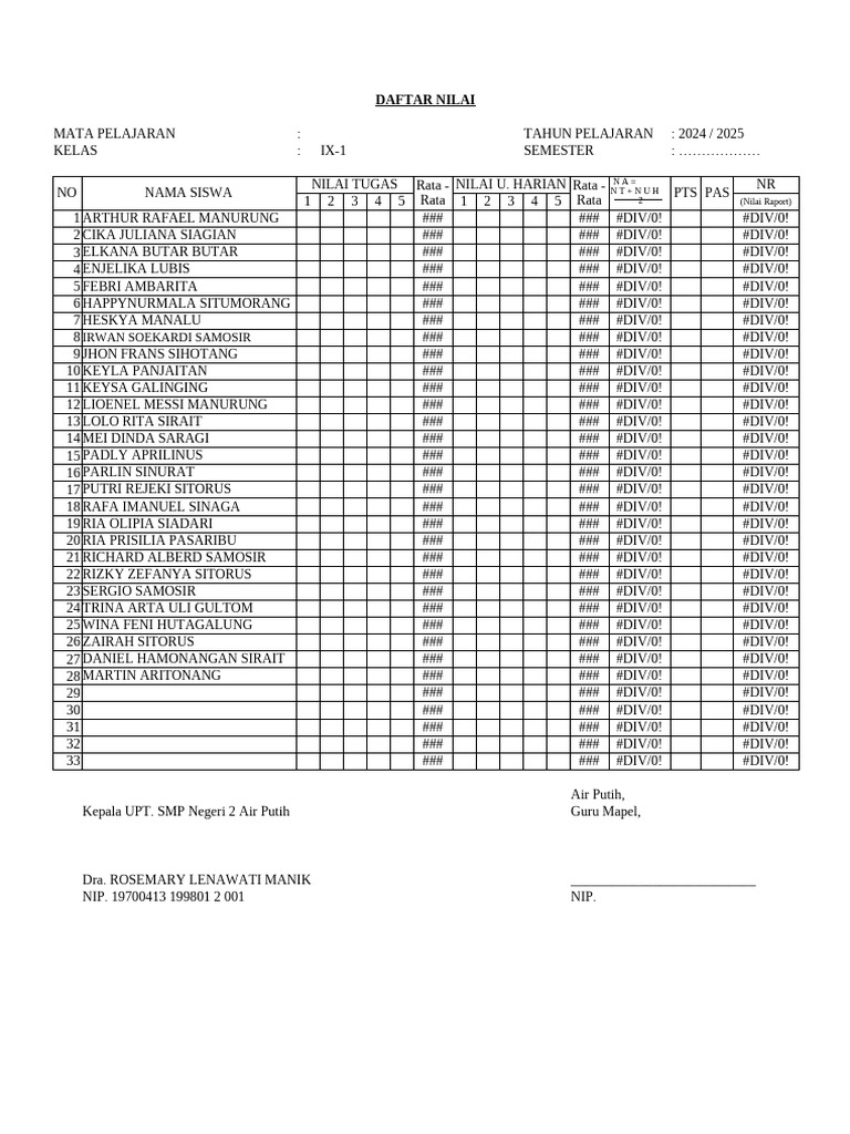 DAFTAR NILAI 2024 kumer | PDF