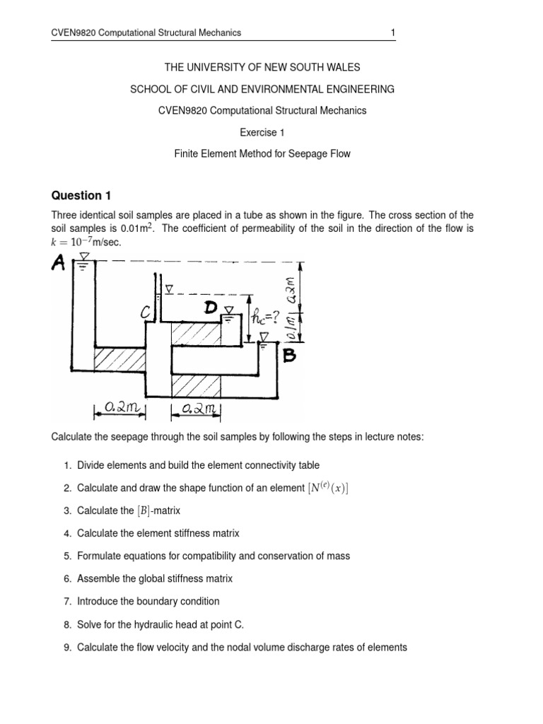 Exercise1-FEMforSeepage Solution | PDF
