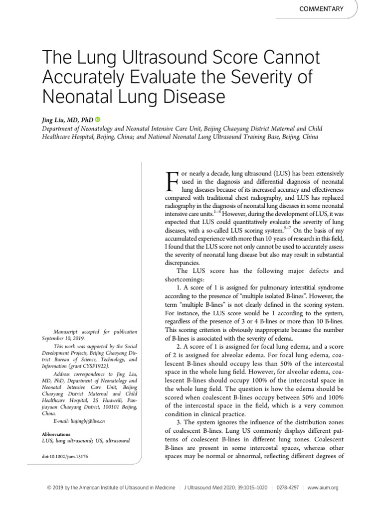 J of Ultrasound Medicine - 2019 - Liu - The Lung Ultrasound Score ...
