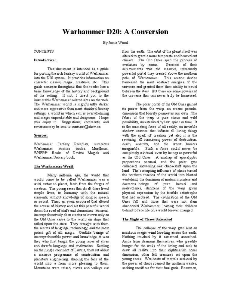 Warhammer D20 Conversion Guide | PDF | Elf (Dungeons & Dragons ...