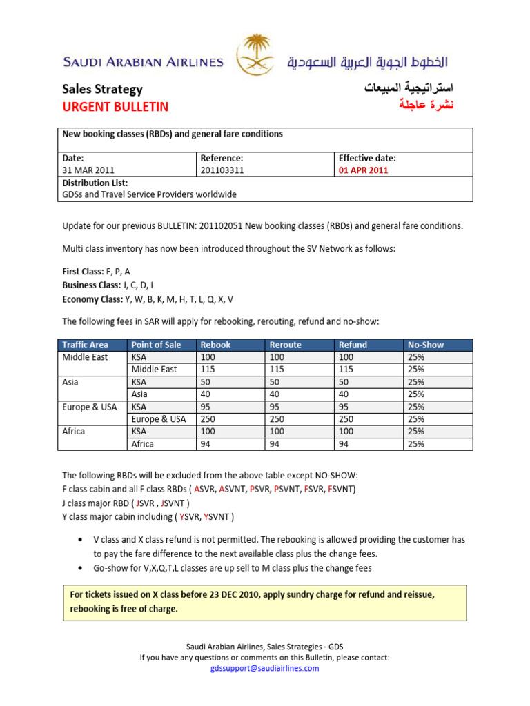 SV New Booking Classes and Fees | PDF