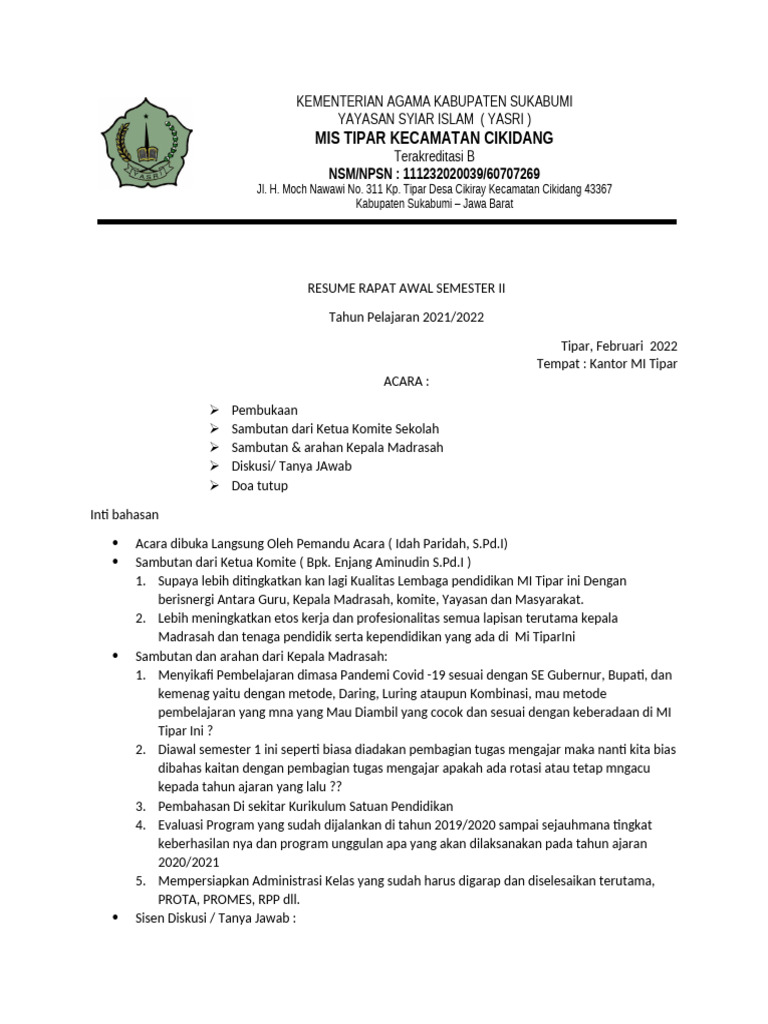 A.7 Resume Notulen Rapat | PDF