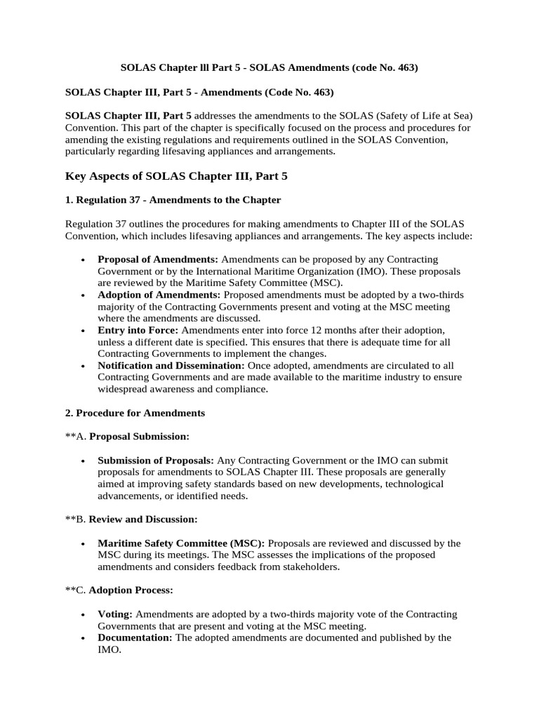 SOLAS Chapter LLL Part 5 - SOLAS Amendments (Code No. 463) | PDF
