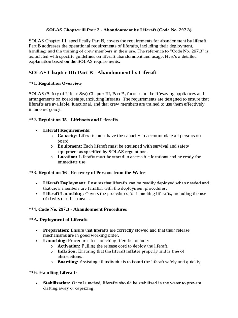 SOLAS Chapter LLL Part 3 - Abandonment by Liferaft (Code No. 297.3) | PDF