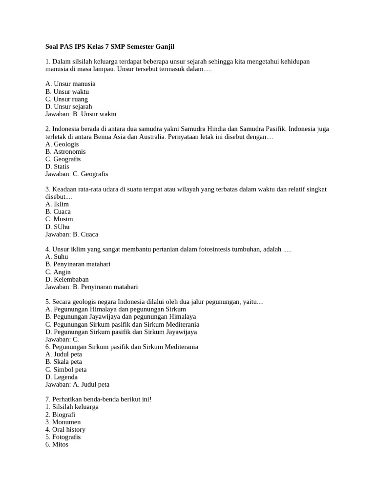 Bank Soal IPS Kurmer Kelas 7 | PDF