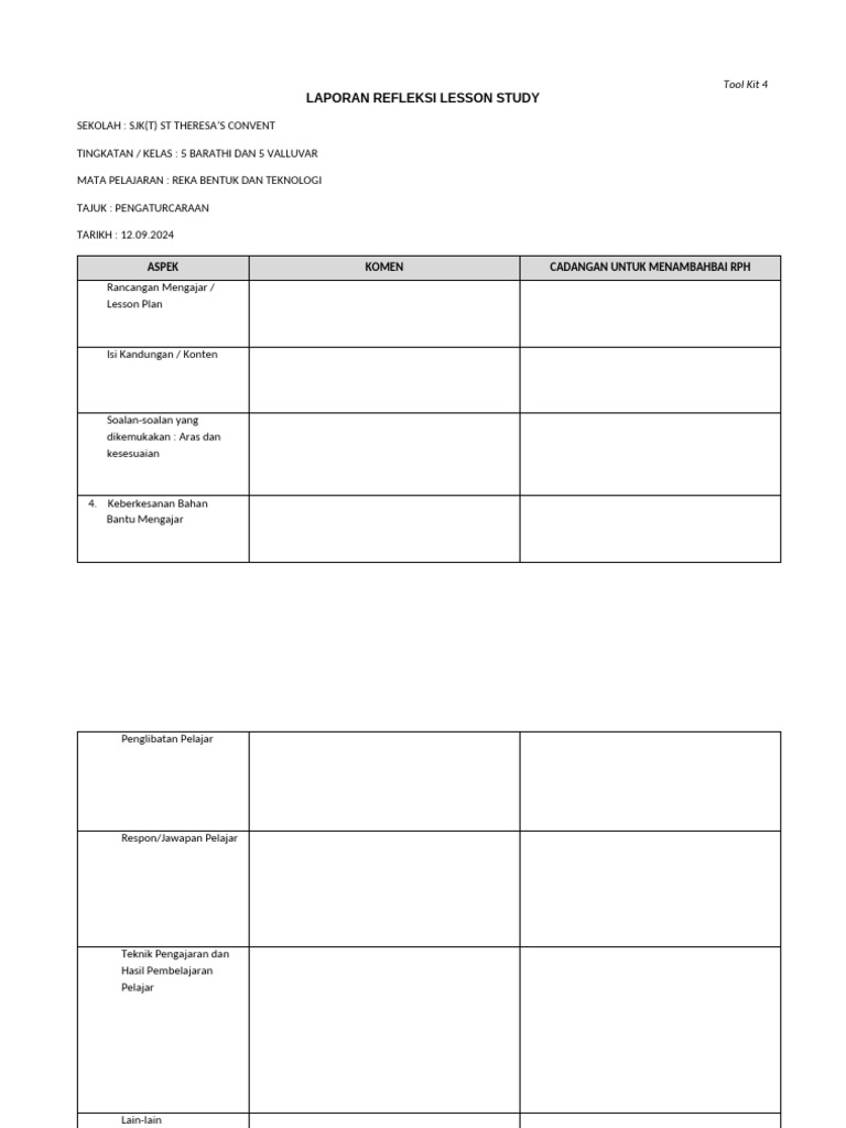 Lesson Study REFLEKSI RBT | PDF