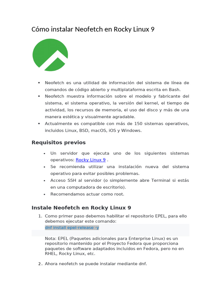 Cómo Instalar Neofetch en Rocky Linux | PDF | Informática | Informática