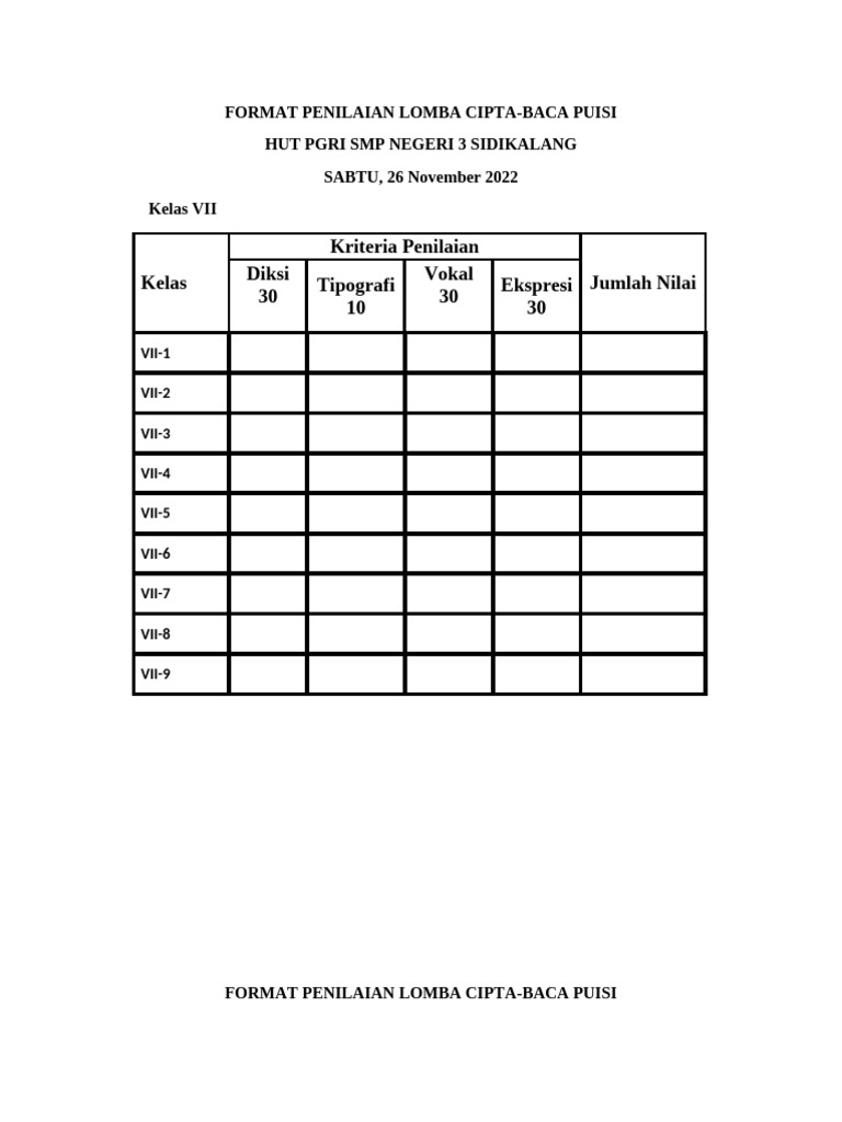 Format Penilaian Lomba Cipta Puisi | PDF