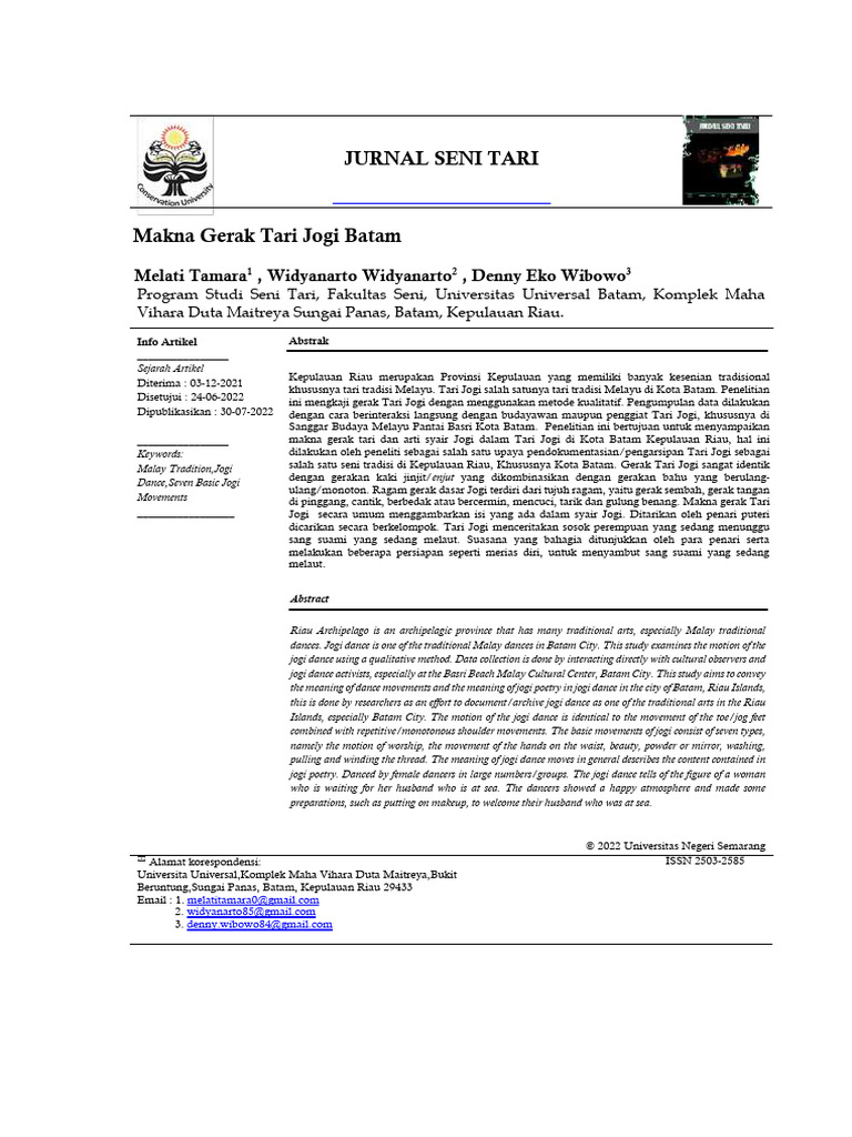 Jurnal Seni Tari Makna Gerak Tari Jogi Batam | PDF