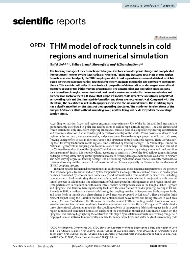 E 寒冷地区岩石隧道THM模型及数值模拟 | PDF