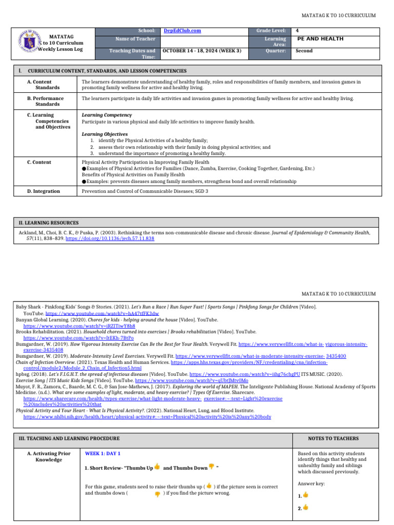 DLL MATATAG _PE & HEALTH 4 Q2 WEEK1-3-4.docx | PDF
