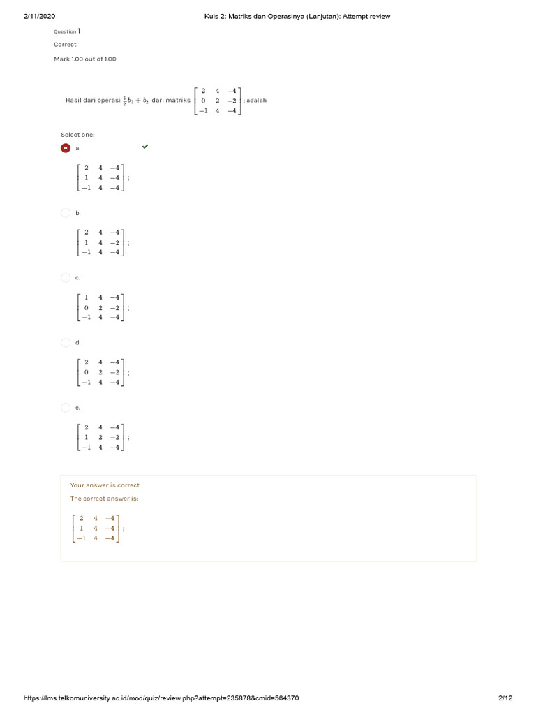 Kuis 2 - Matriks Dan Operasinya (Lanjutan) - Attempt Review | PDF