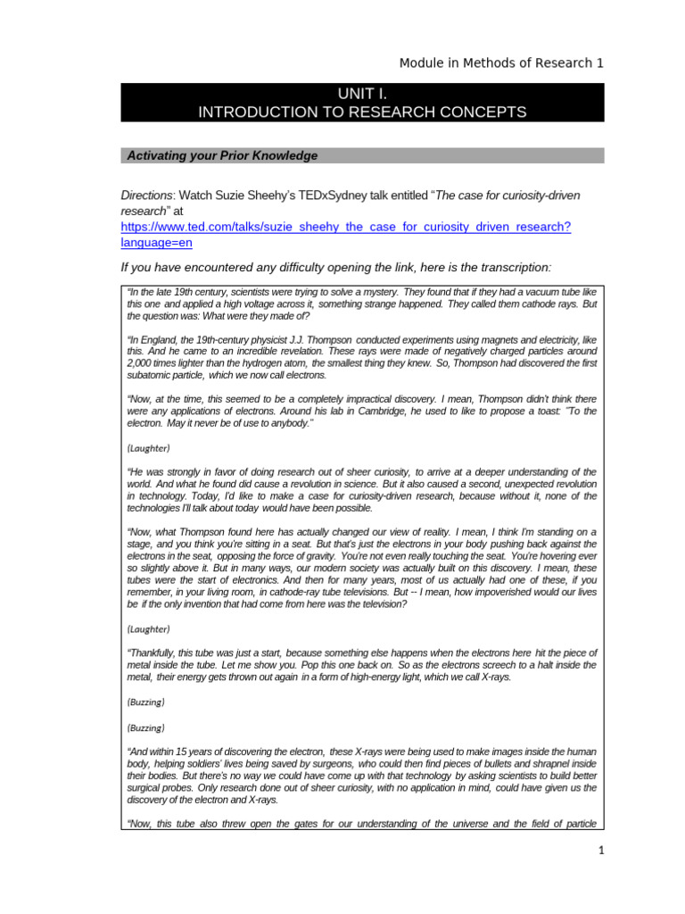 Research 1 Prof Ed 11 EEd19 Module | PDF