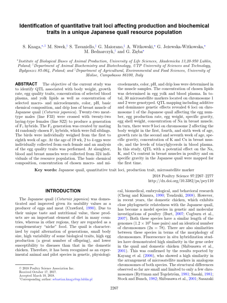 Identification Of Quantitative Trait Loci Affecting Production 2018