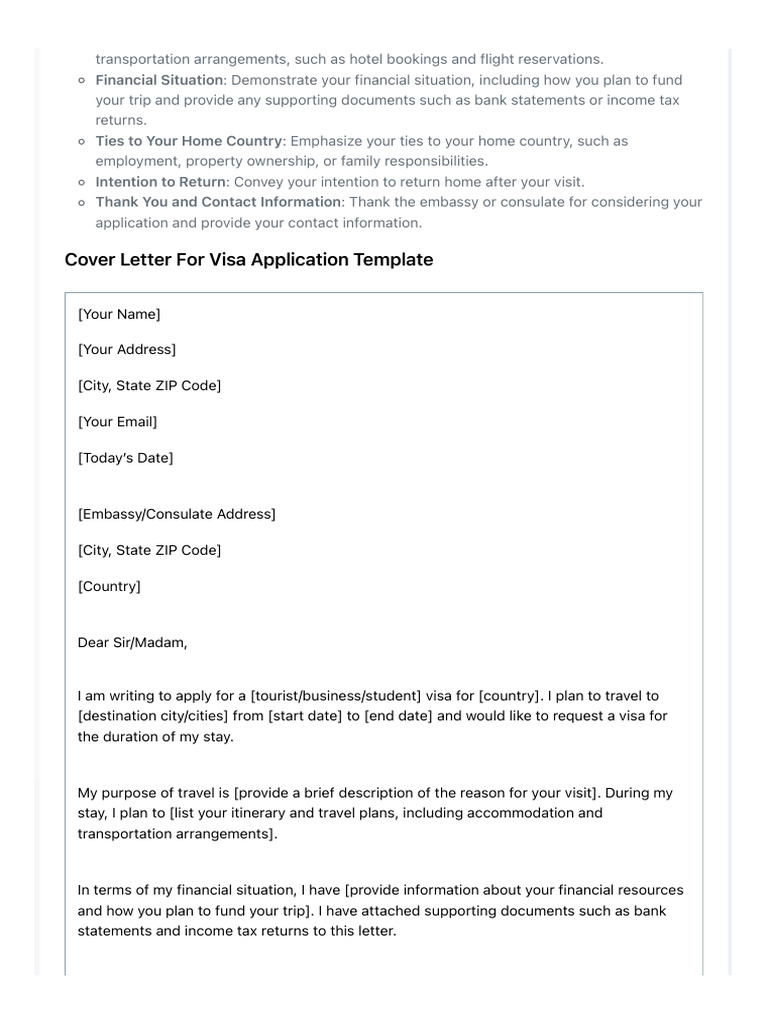 Cover Letter For Visa Application: Format, Templa | PDF