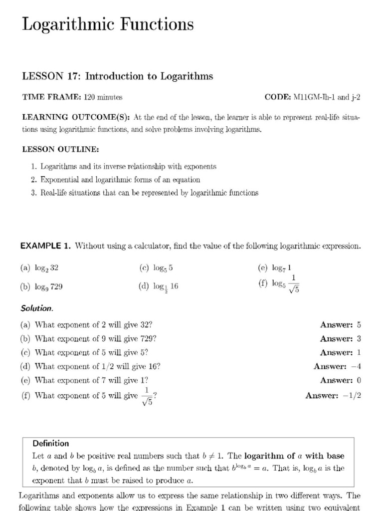 GenMath L17_Logarithmic Functions | PDF GenMath L17_Logarithmic Functions | PDF