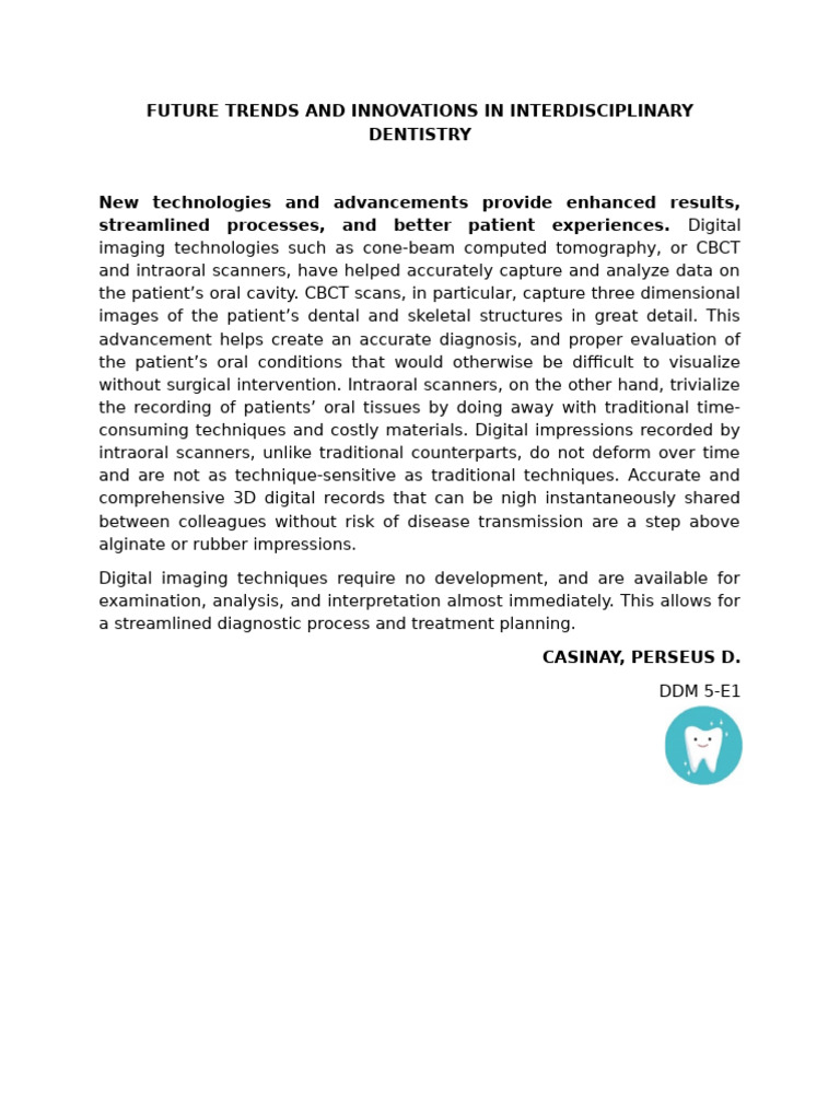 Future Trends and Innovations in Interdisciplinary Dentistry | PDF