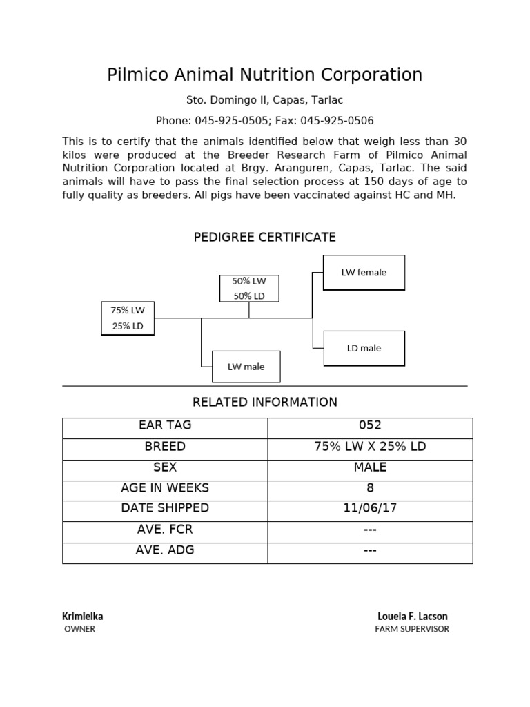 Pilmico Animal Nutrition Corporation | PDF