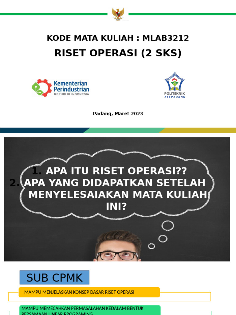 PERTEMUAN I - Konsep Dasar Riset Operasi | PDF