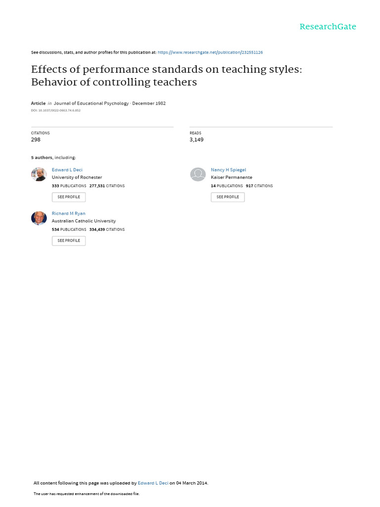 1982 DeciSpiegalRyanKoestnerKauffman JEP | PDF | Psychological Concepts | Behavior Modification