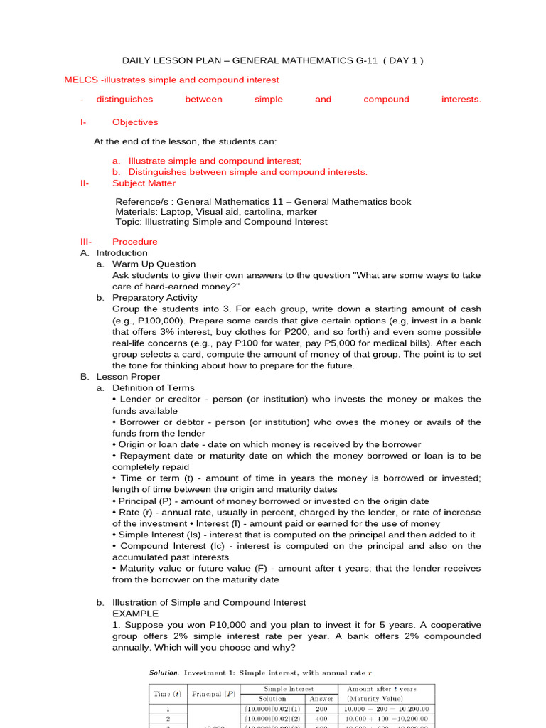 Gen Math DLP | PDF | Interest | Compound Interest