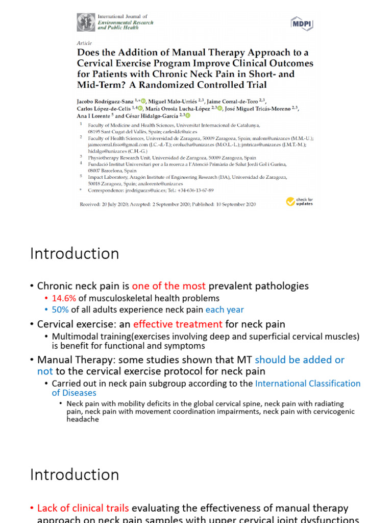 Does The Addition of Manual Therapy Approach To A Cervical Exercise ...