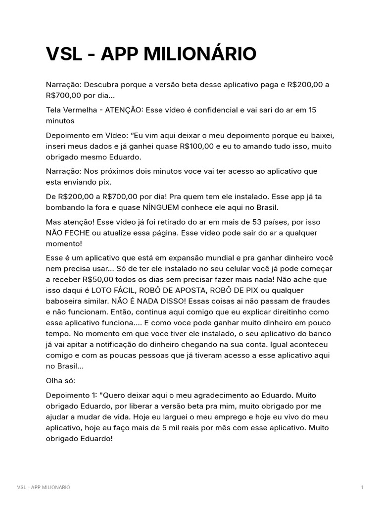 VSL App Milionrio | PDF