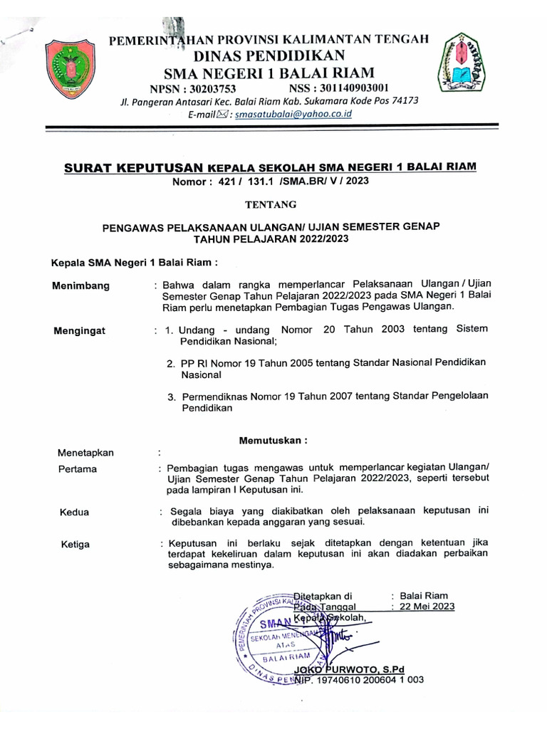 SK Pengawas PAS Genap TA. 2022-2023 | PDF