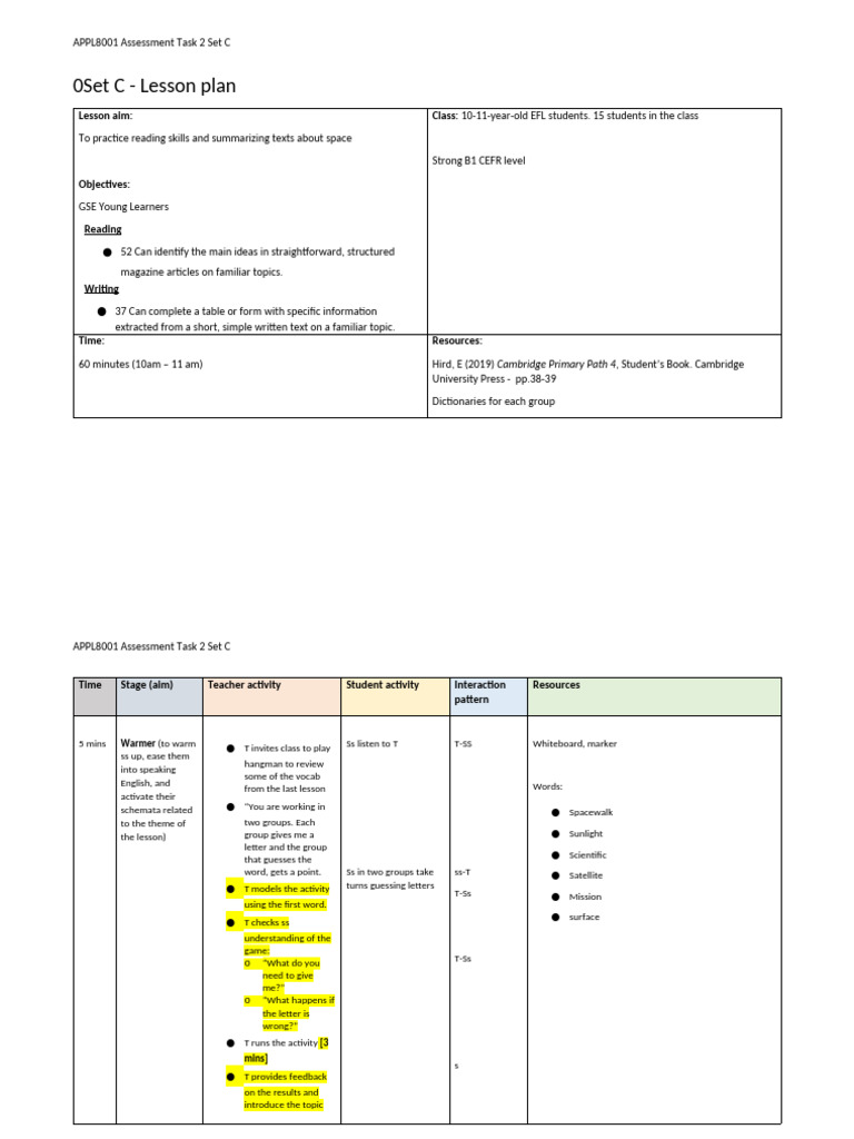 APPL8001 Modified Lesson Plan | PDF | Reading Comprehension | Vocabulary