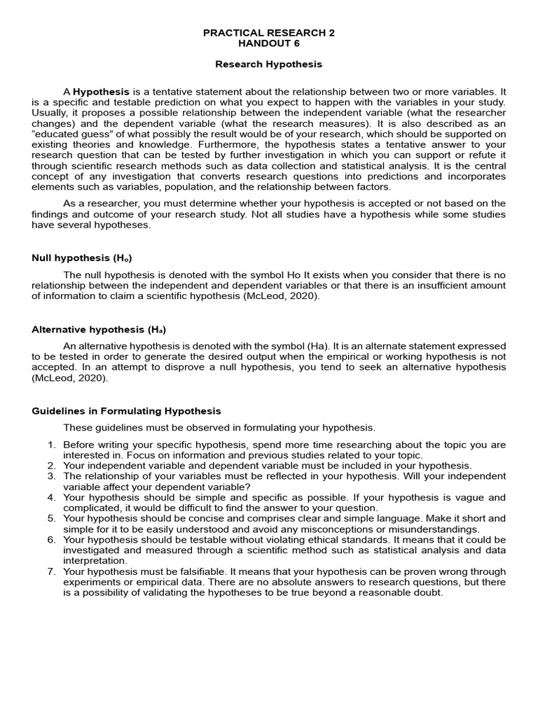 6 Hypothesis | PDF