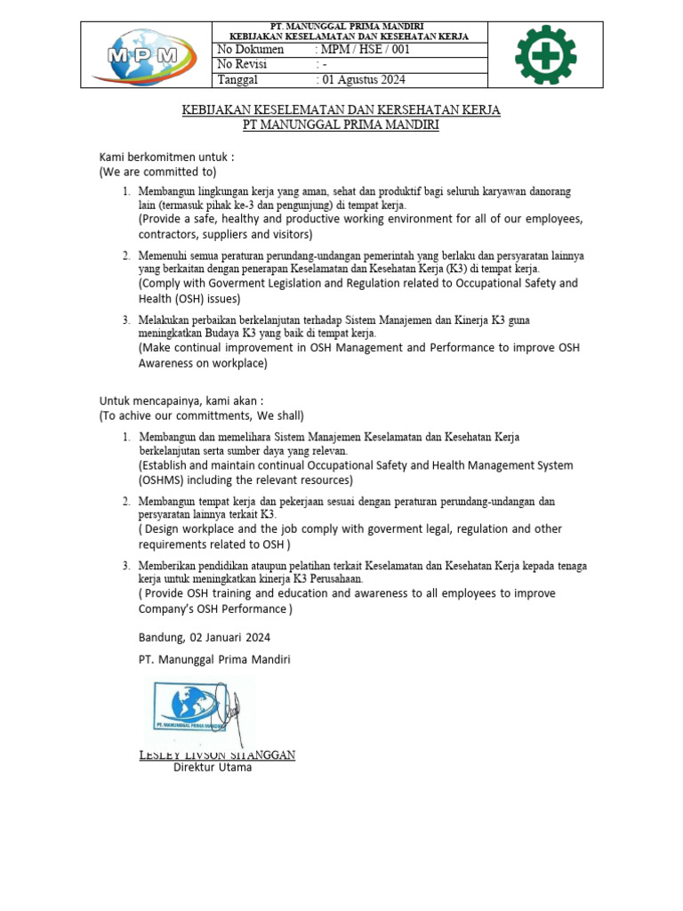 Komitmen Manajemen & Program K3L | PDF