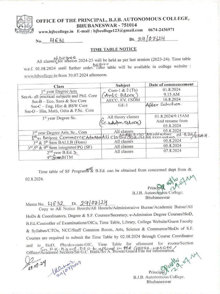 4631-Time Table Notice | PDF