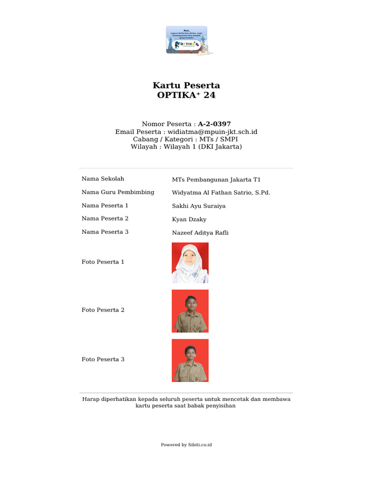 T1 2024 Optika Kartu-Peserta Optika | PDF