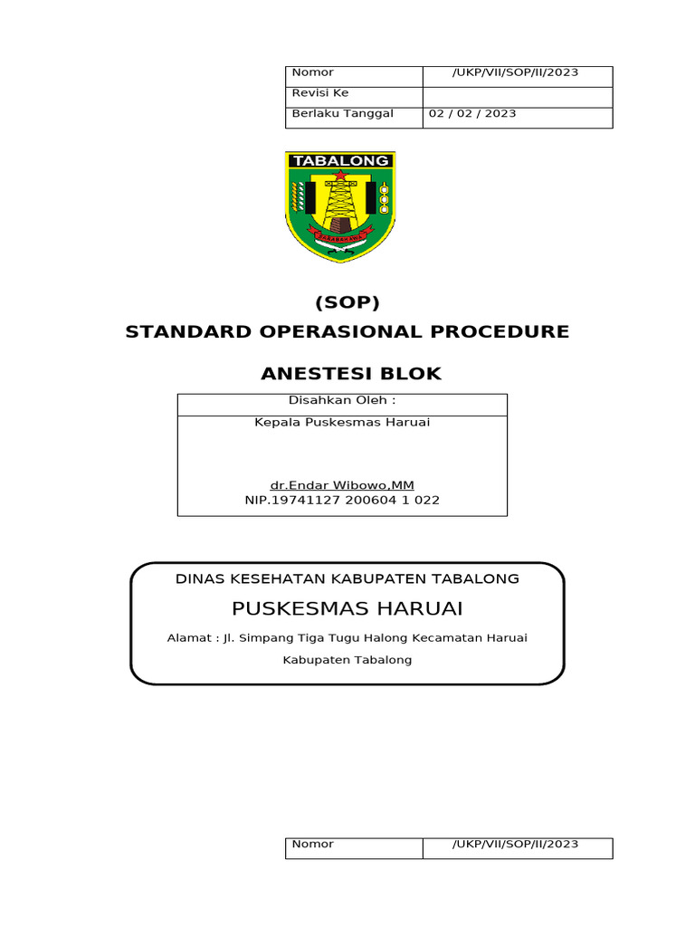 Sampul Sop Anastesi | PDF