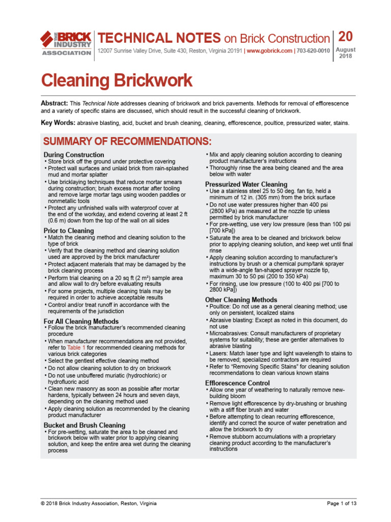 20 Cleaning Brickwork | PDF