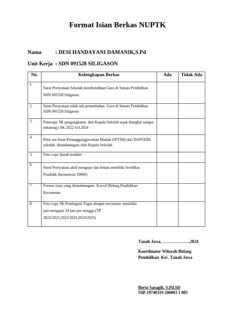Lembar Isian Pengajuan NUPTK | PDF