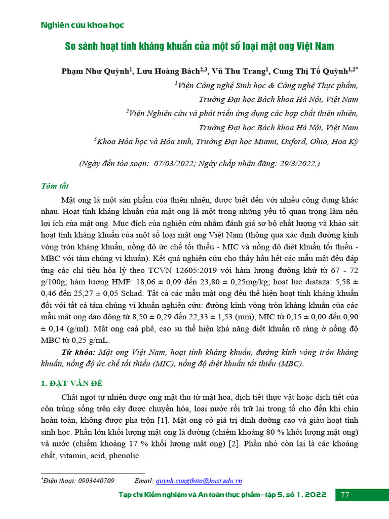 So Sanh Hoat Tinh Khang Khuan Cua Mot So Loai Mat Ong Viet Nam 79 90 | PDF