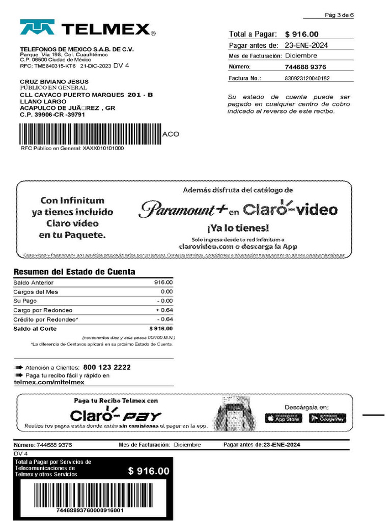 Recibo Telmex PDF 1 | PDF
