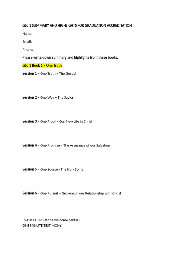 GLC 1 Life Application | PDF