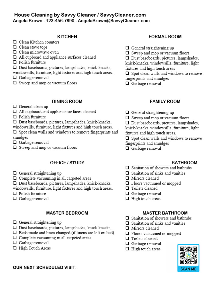 Angela Browns Worksheets 2022 Savvy Cleaner | PDF