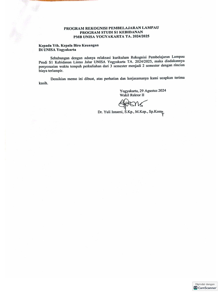 1 Memo RPL S1 Kebidanan RPL | PDF