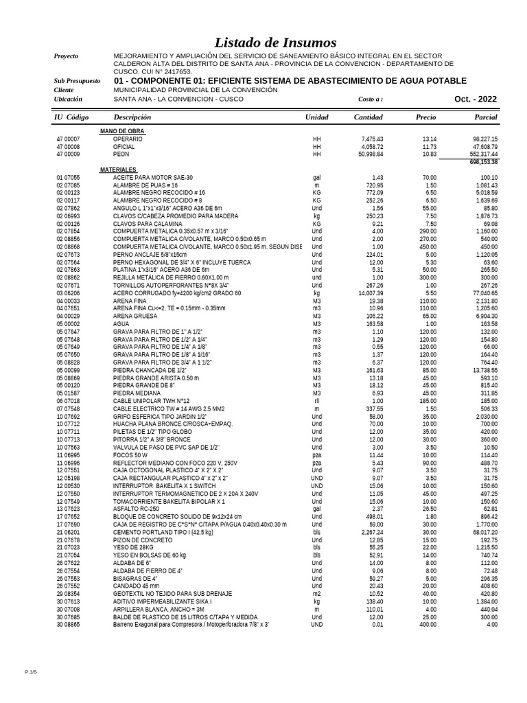 Insumos - Componente 01-Lev Obs | PDF