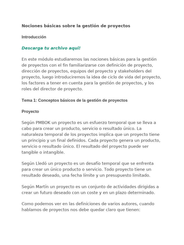 Módulo 1-Nociones básicas sobre la gestión de proyectos | PDF