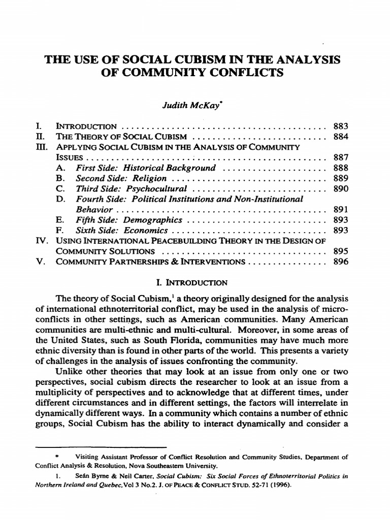 The Use of Social Cubism in The Analysis of Community Conflicts | PDF
