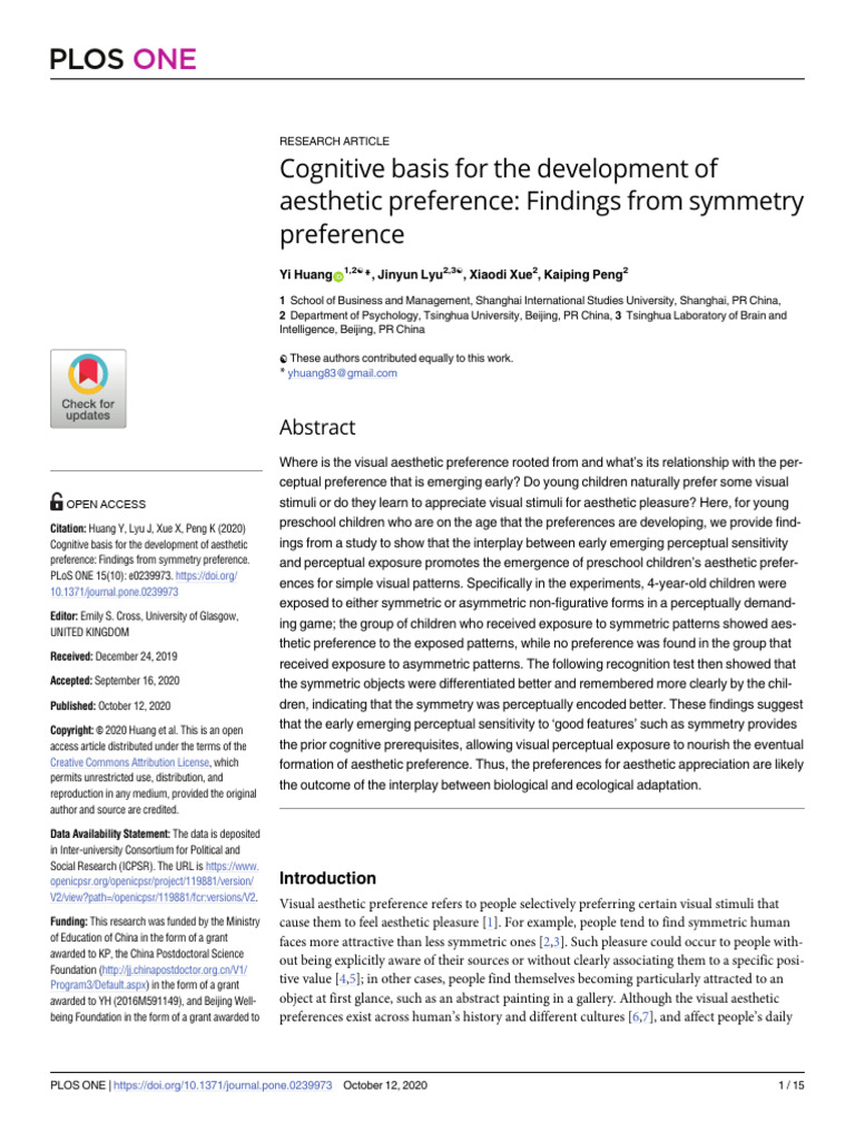 Cognitive Basis For The Development of Aesthetic Preference: Findings From Symmetry Preference | PDF