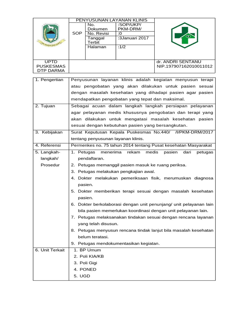 SOP Penyusunan Layanan Klinis | PDF